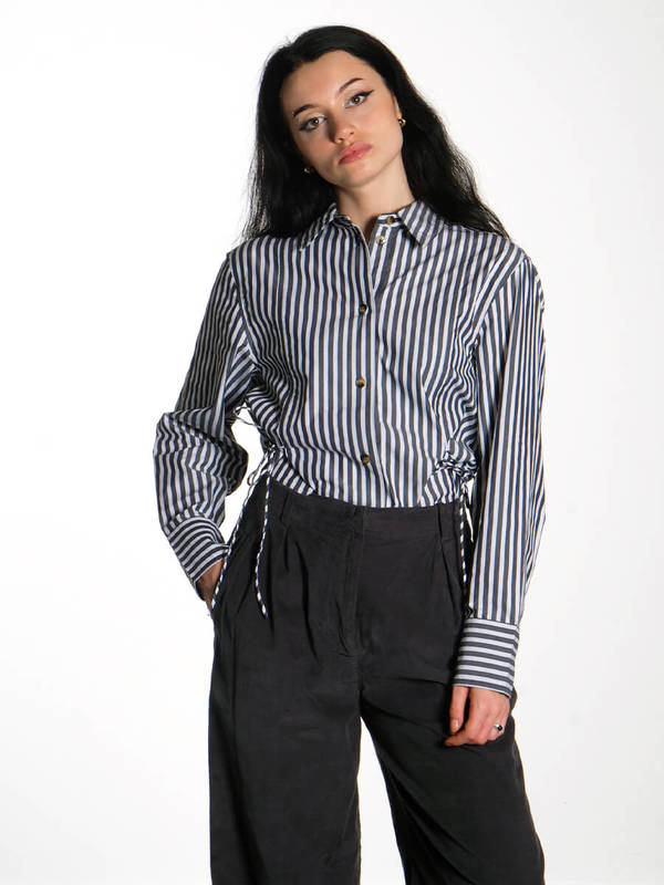 Ganni Cotton Oversized Tie String Shirt - Stripe | Garmentory