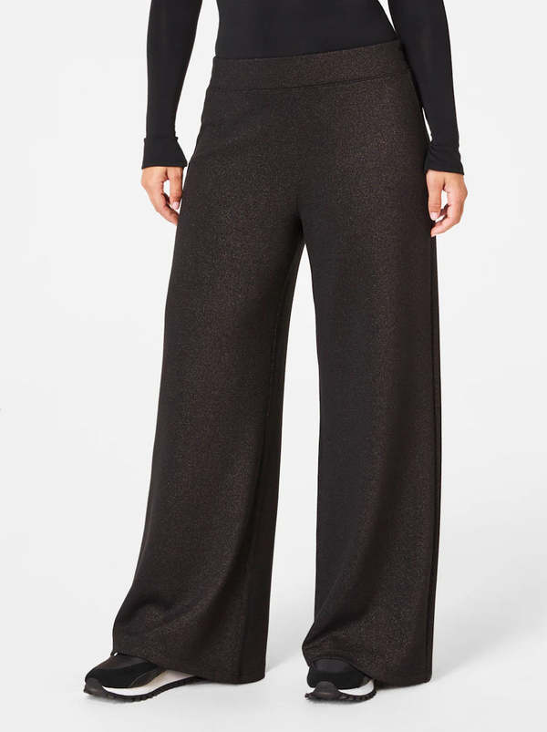 Spanx AirEssentials Shimmer Wide Leg Pant - Very Black/Gunmetal Shimmer ...