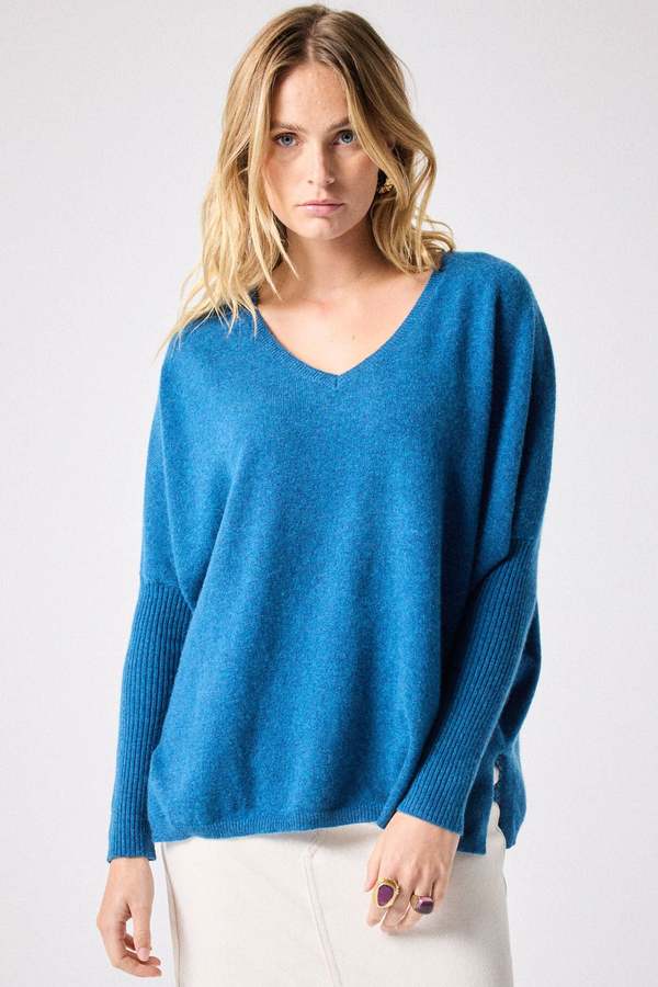 Not Shy V-Neck Poncho Faustine Sweater - Blue | Garmentory
