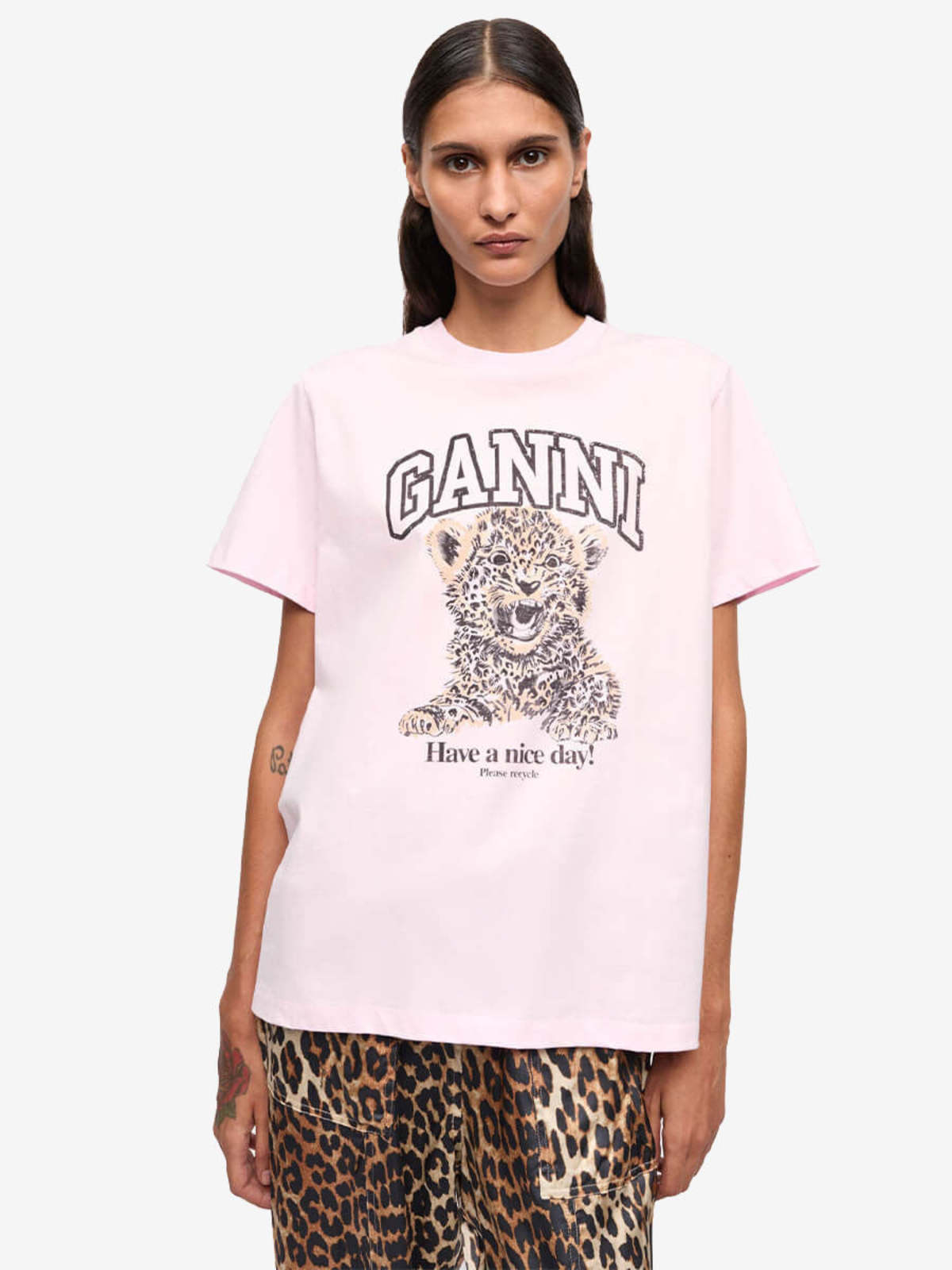 Ganni Basic Jersey Leopard T-Shirt - Pink | Garmentory