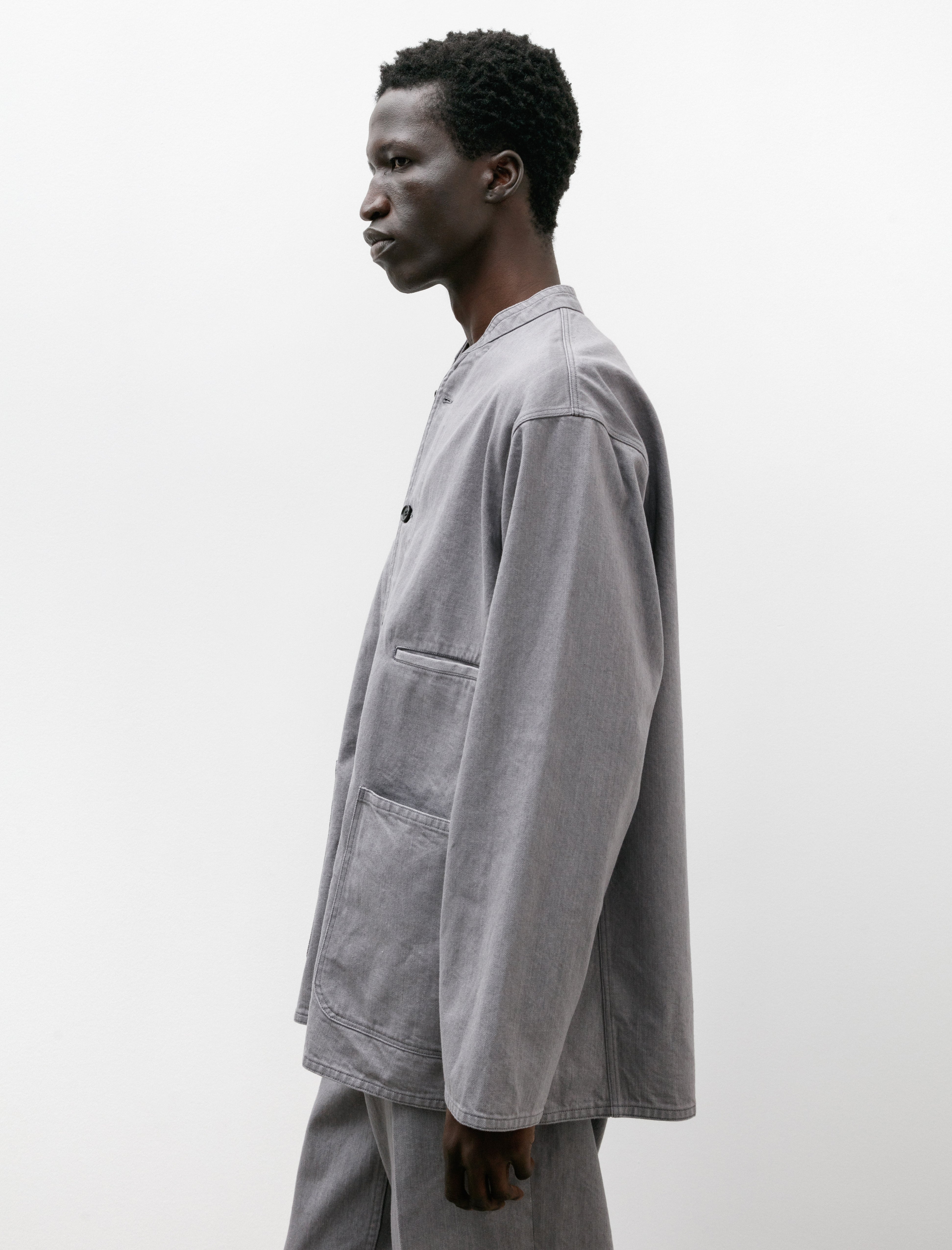 Ernie Palo Denim No Collar Jacket - Gray | Garmentory