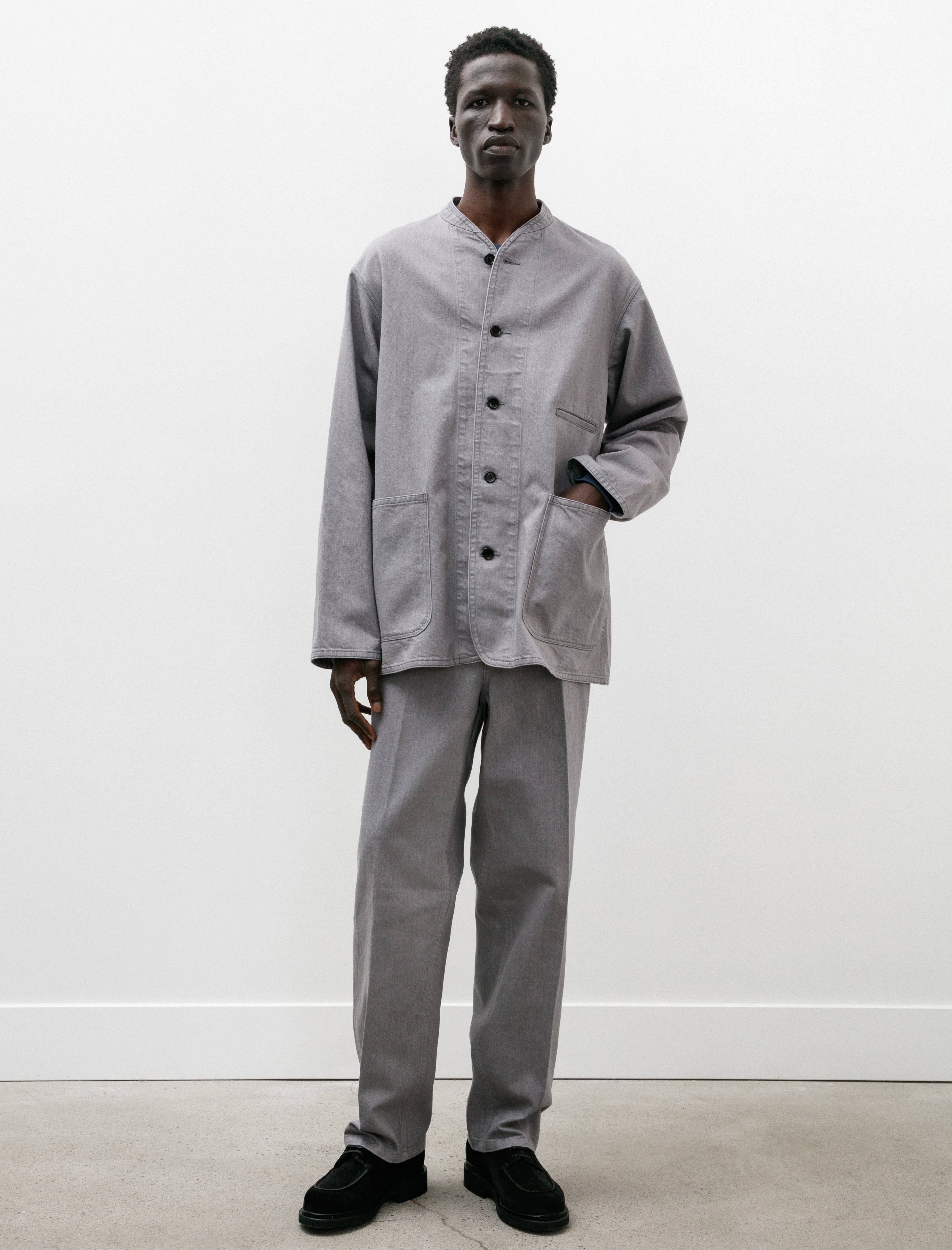 Ernie Palo Denim No Collar Jacket - Gray | Garmentory