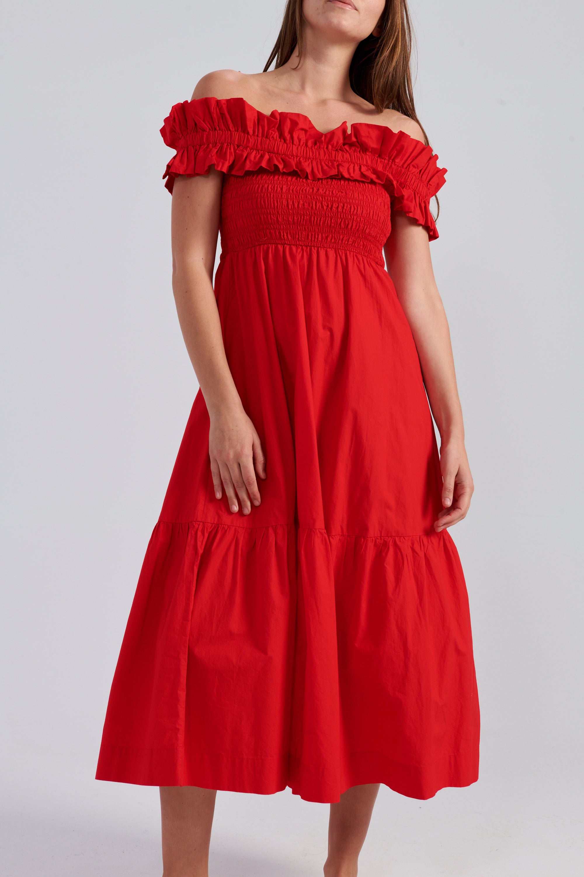 Ganni Long Smock Dress - Racing Red | Garmentory