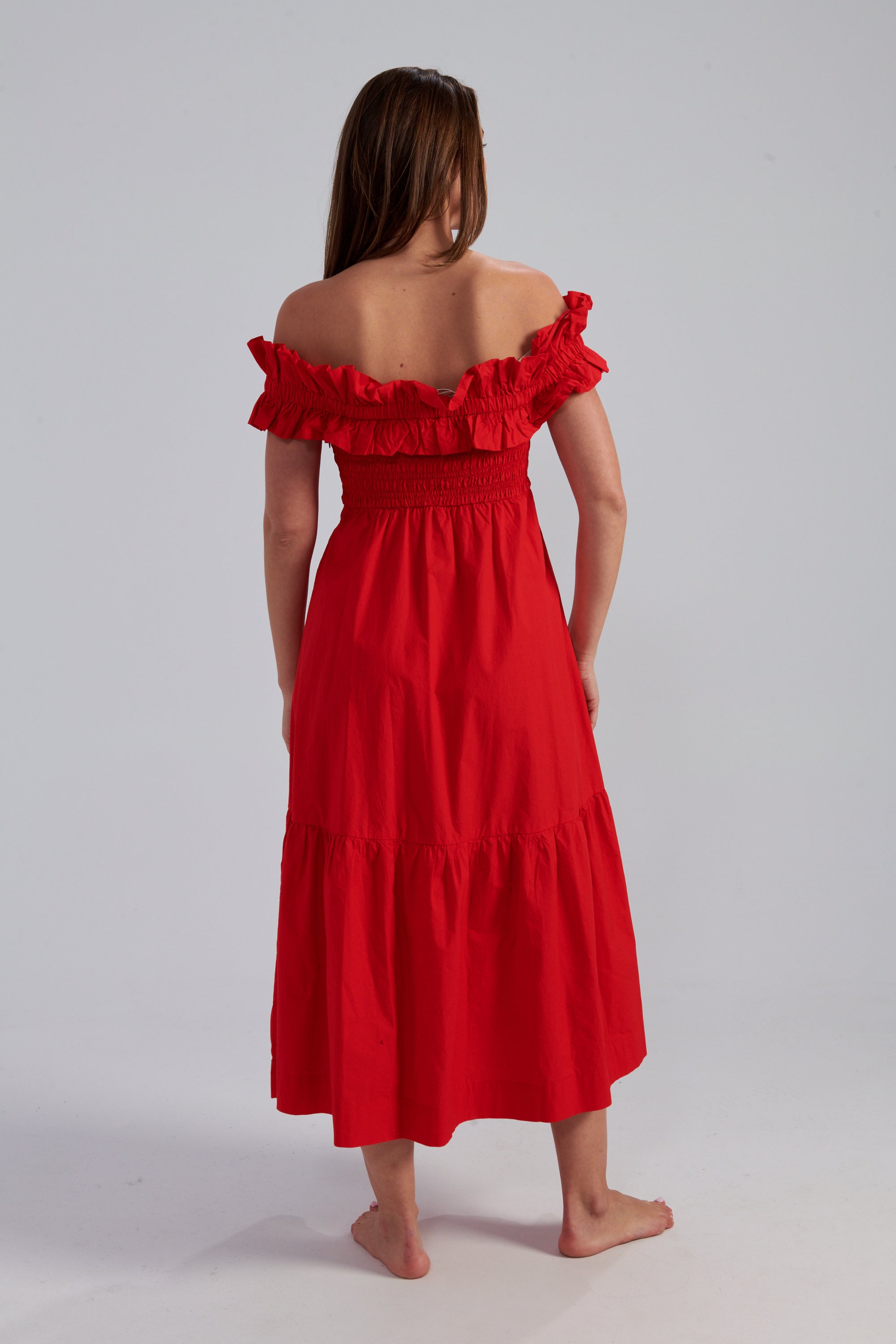 Ganni Long Smock Dress - Racing Red | Garmentory