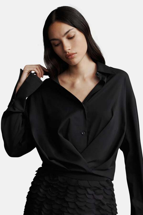 TWP Pleated Little Joe Shirt - Black | Garmentory