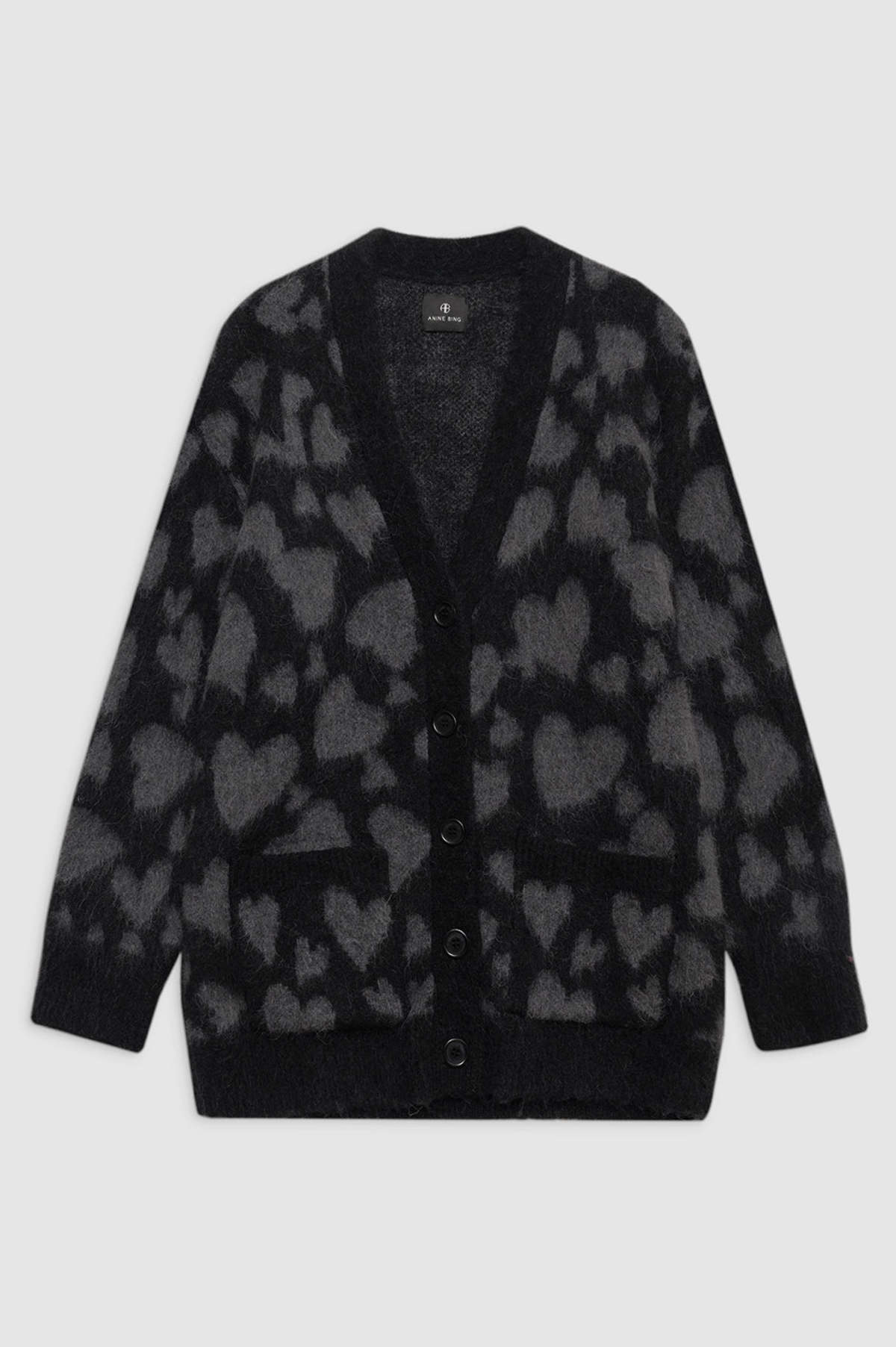 Anine Bing Banks Cardigan - Grey/Black Heart | Garmentory
