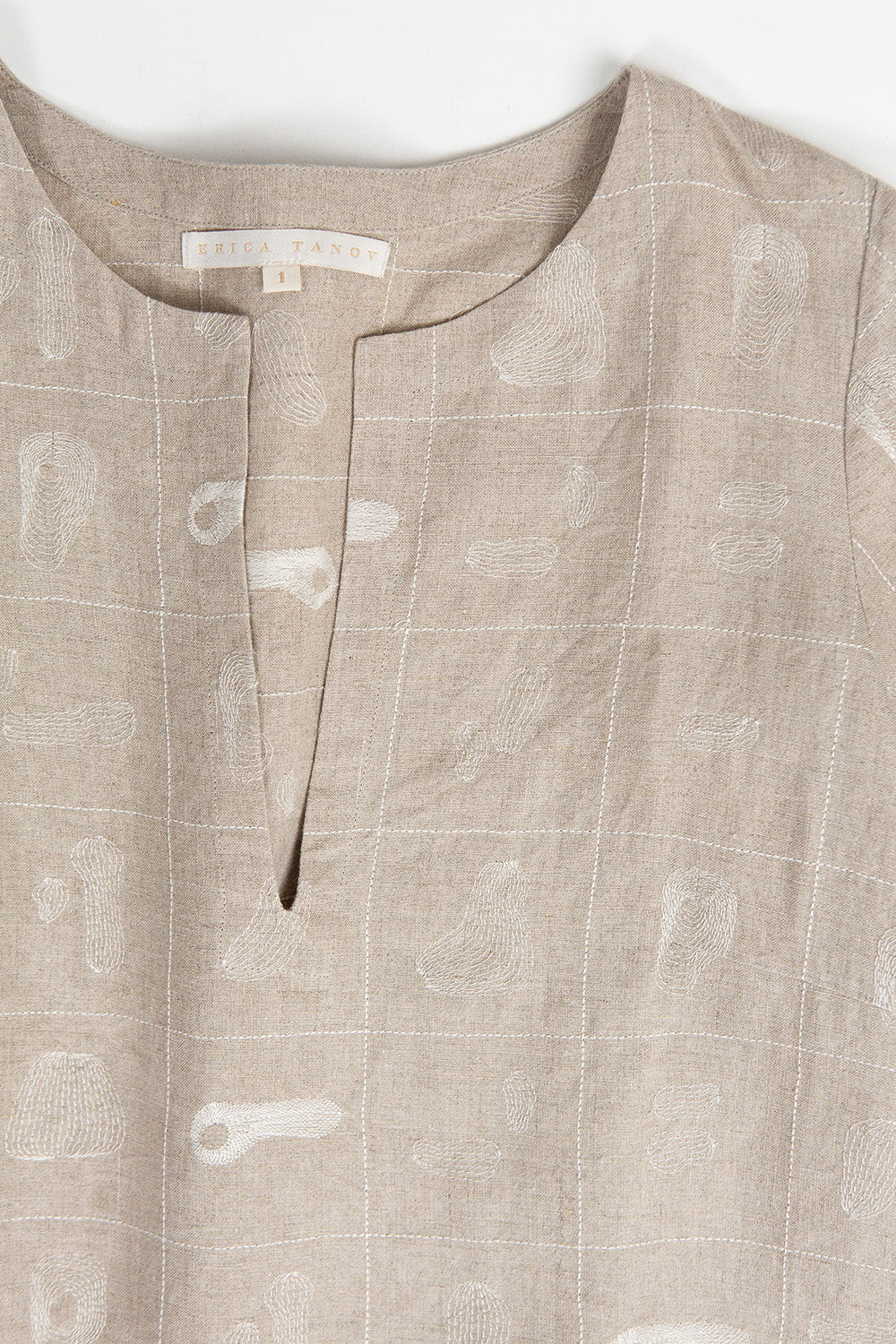 Erica Tanov Nava Linen Caftan - Natural Line Embroidery | Garmentory