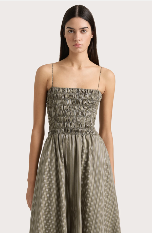 Faithfull the Brand Lida Maxi Dress - Khaki Stripe | Garmentory