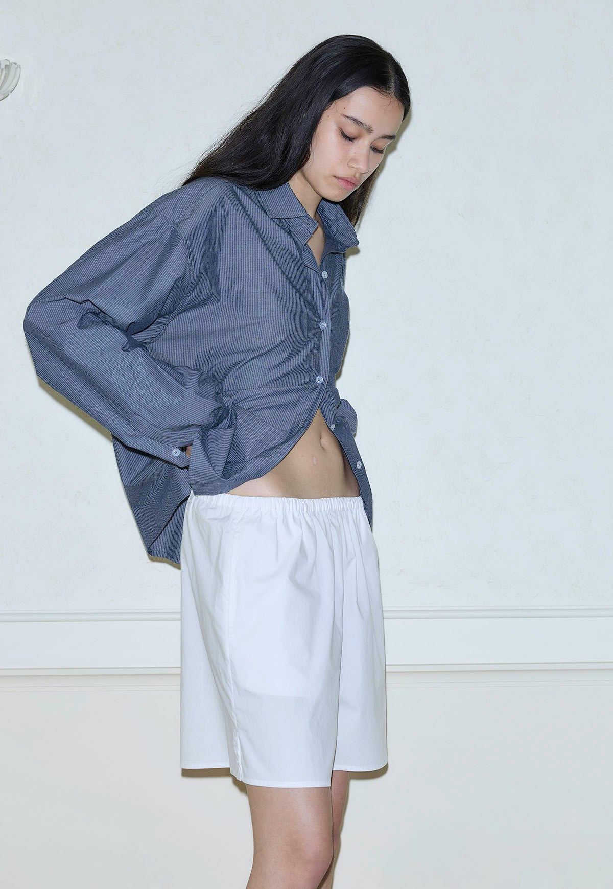 Deiji Studios Sash Shirt - Blue Pinstripe | Garmentory