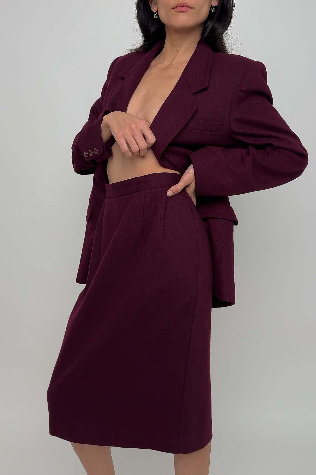 Vintage Wool Two Piece Skirt Suit - Merlot | Garmentory