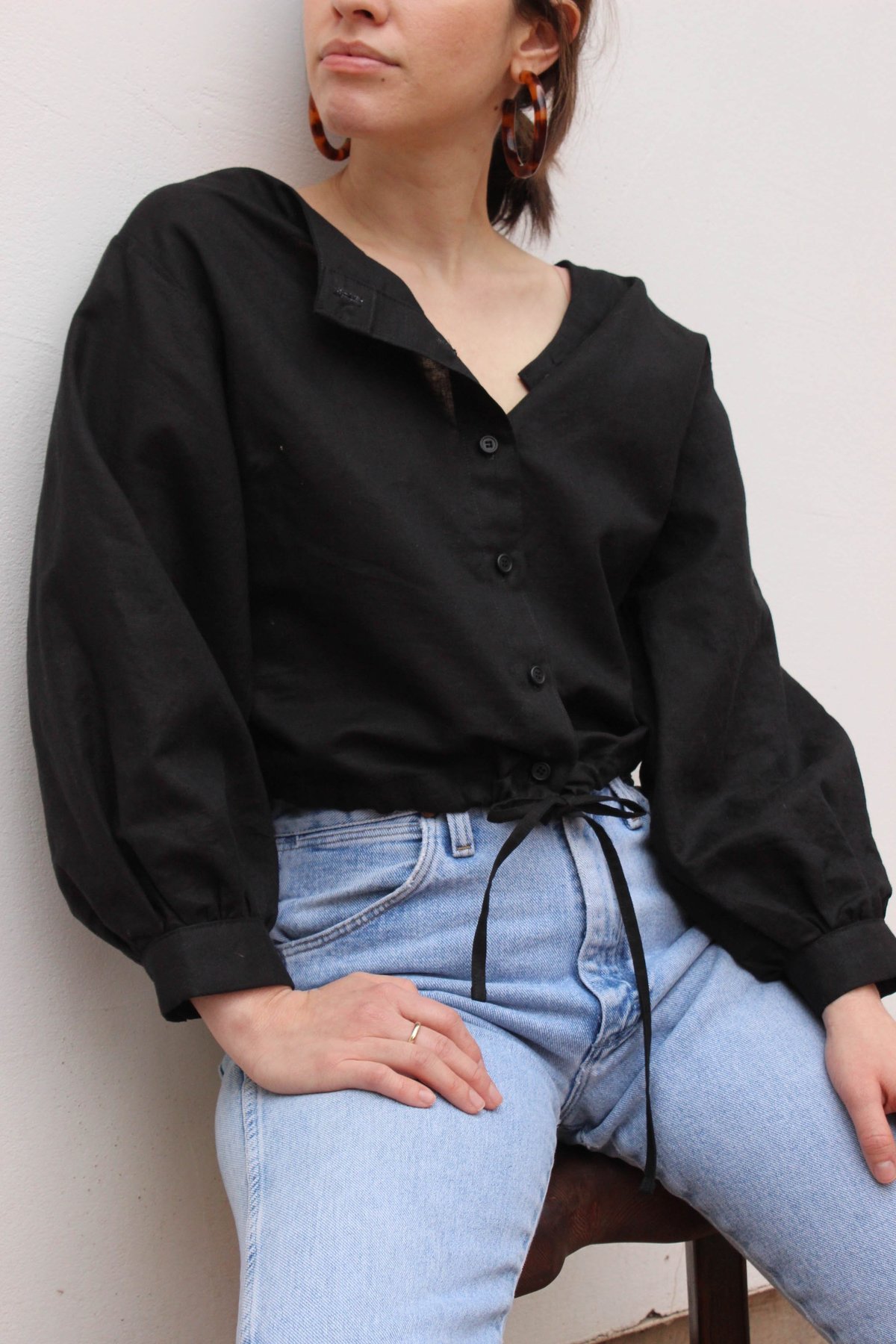 Avenue Full Sleeve Drawstring Blouse - Black | Garmentory