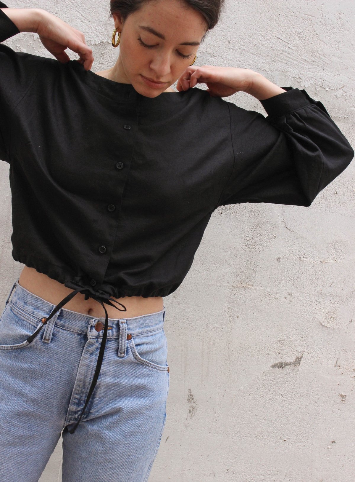 Avenue Full Sleeve Drawstring Blouse - Black | Garmentory
