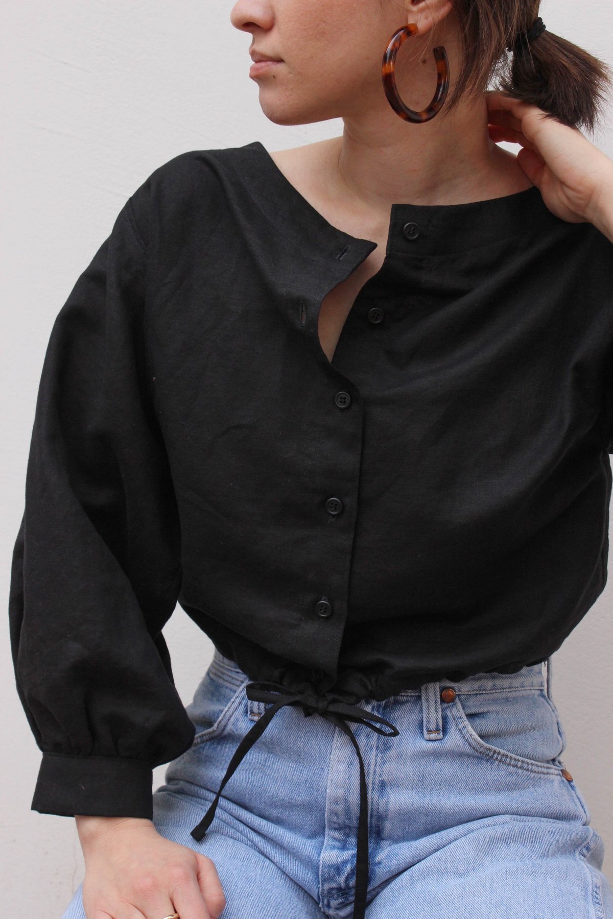 Avenue Full Sleeve Drawstring Blouse - Black | Garmentory