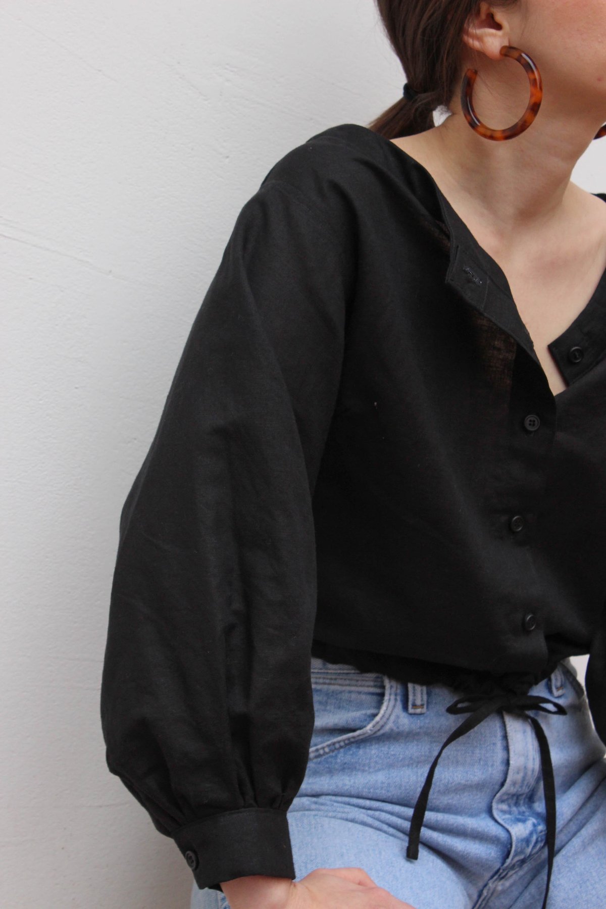 Avenue Full Sleeve Drawstring Blouse - Black | Garmentory
