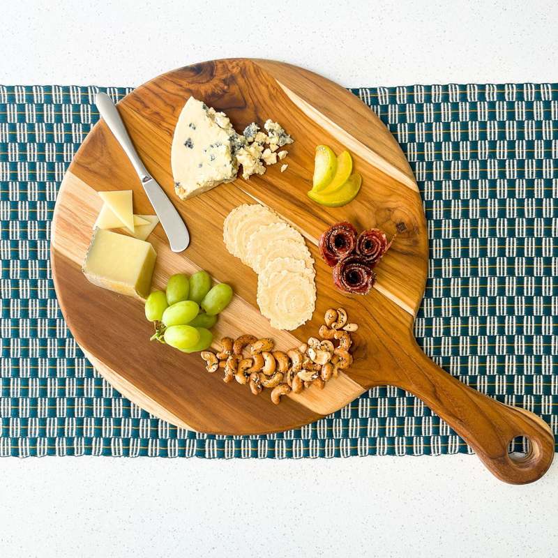 Upavim Teak Large Round Charcuterie Handle Board - Natural - Great ...