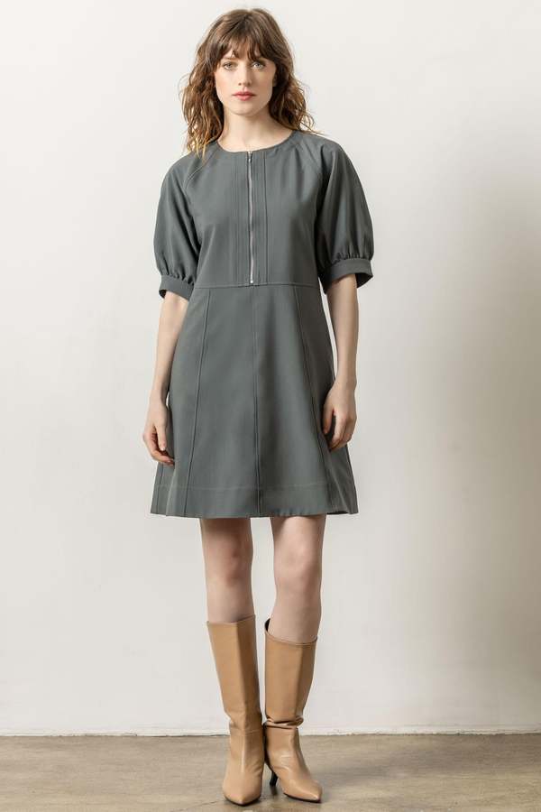 Lilla P Zip Front Flared Dress - Slate | Garmentory