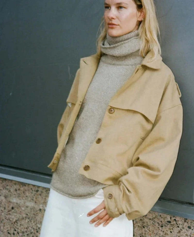 James Street Co. Sam Double Turtleneck - Speckled Oatmeal | Garmentory