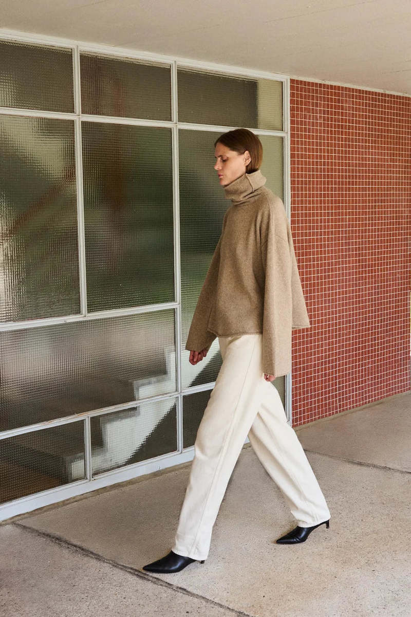 James Street Co. Sam Double Turtleneck - Speckled Oatmeal | Garmentory