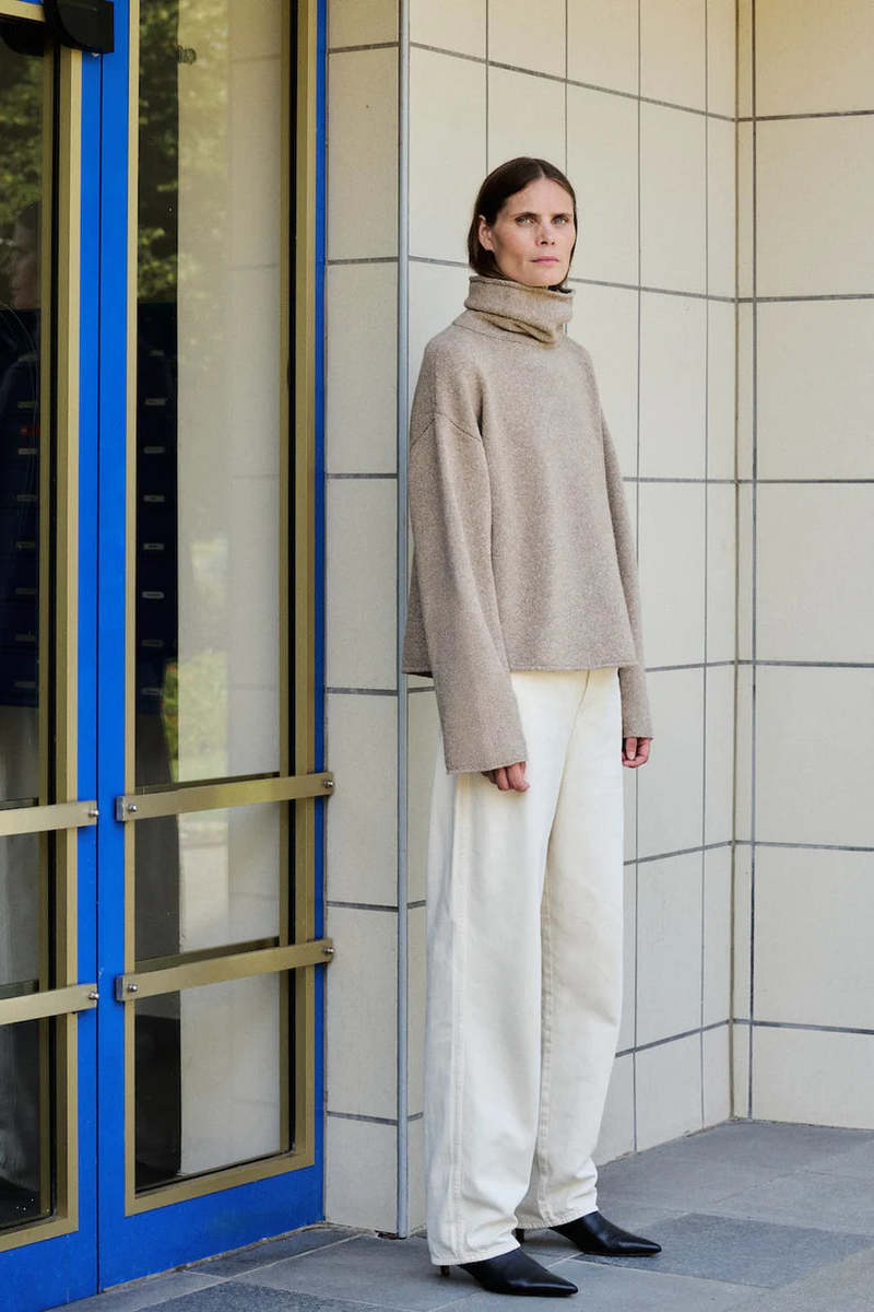 James Street Co. Sam Double Turtleneck - Speckled Oatmeal | Garmentory