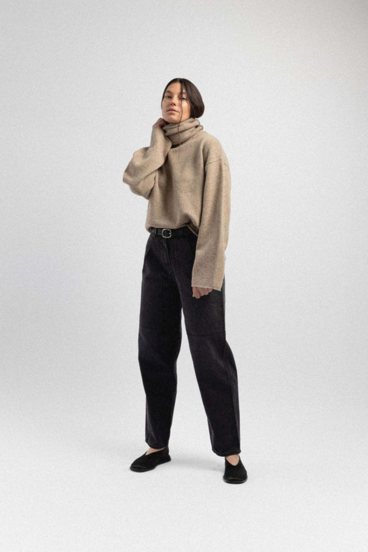 James Street Co. Sam Double Turtleneck - Speckled Oatmeal | Garmentory