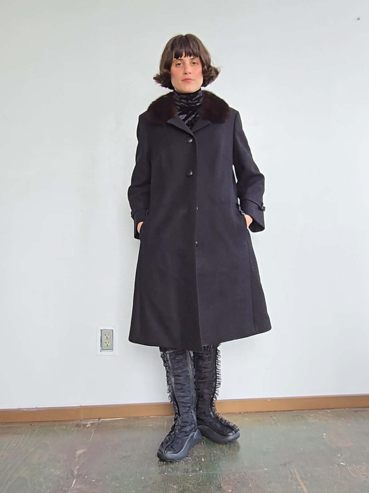 Vintage 1960s Fur Collar Car Coat - Black | Garmentory