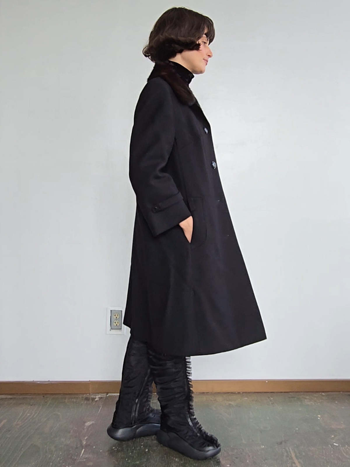 Vintage 1960s Fur Collar Car Coat - Black | Garmentory