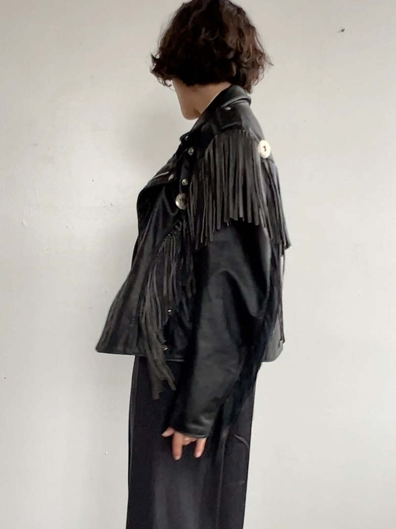 Vintage 80s Schott Fringe Leather Moto Jacket - Black | Garmentory