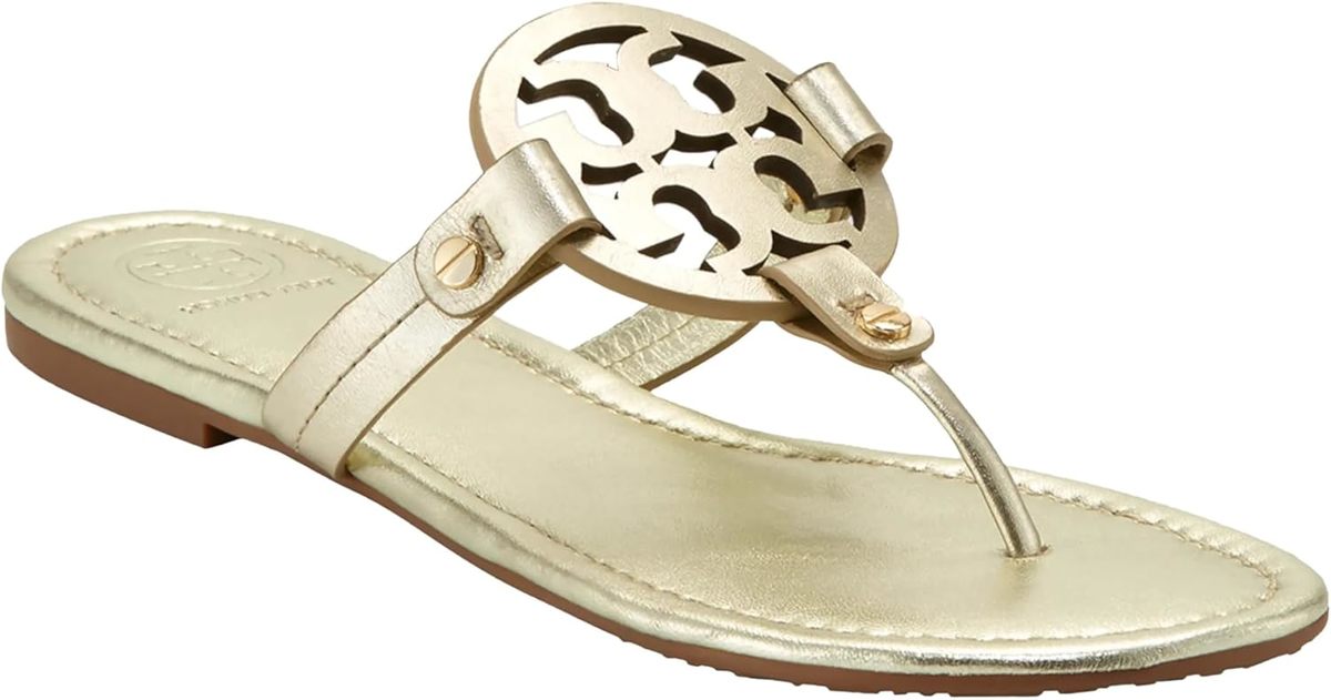 Tory Burch Miller Crinkle Leather Sandal - Spark Gold | Garmentory