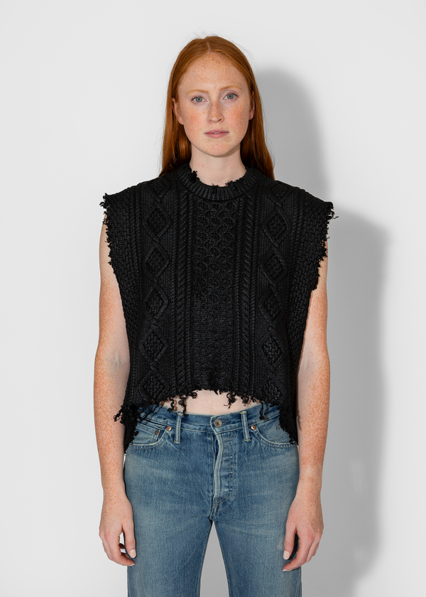 R13 Boyfriend Cable Sweater Vest - Coated Black | Garmentory