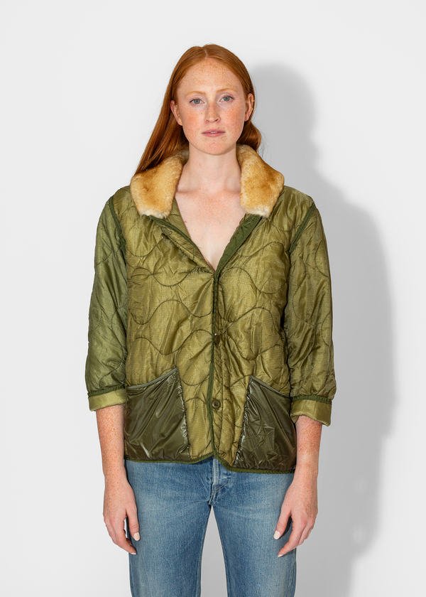 R13 Refurbished Liner w/Shearling Shawl Collar - Olive | Garmentory