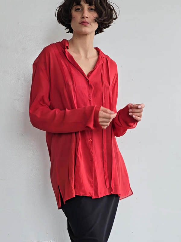 Vintage Sheer Silk Blouse - Red | Garmentory