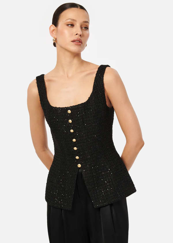 Cami NYC Rosita Sequin Tweed Top - Black | Garmentory