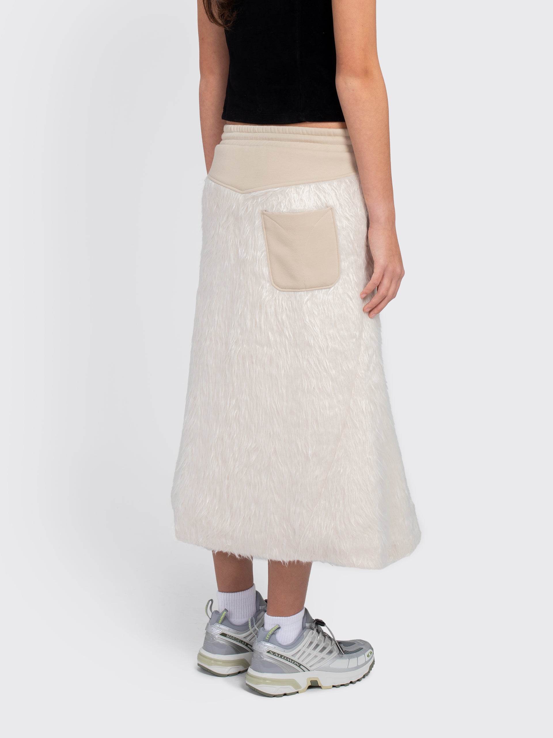 Open YY Shaggy Fur Track Skirt - Cream | Garmentory