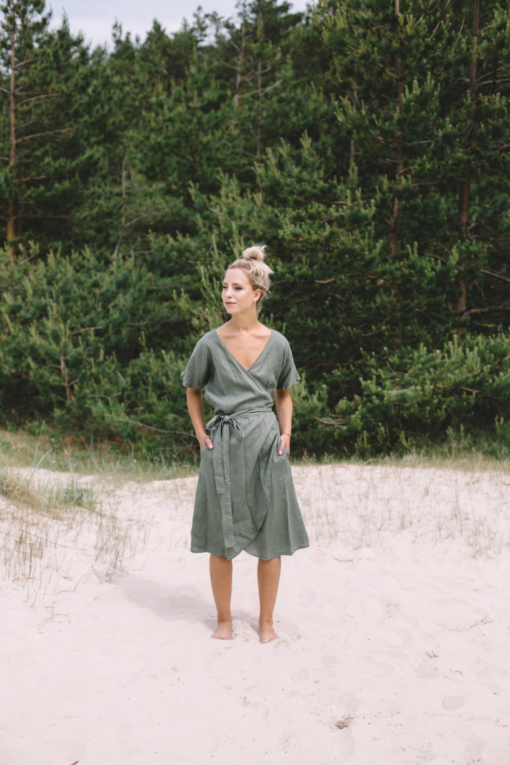 Linenfox Mimosa Linen Dress - Pine Green | Garmentory