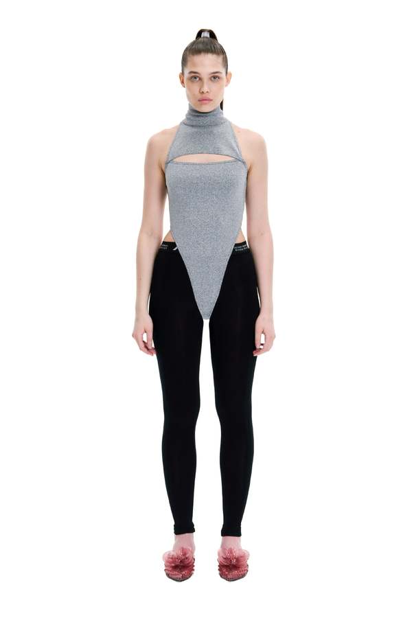 MONOSUIT Turtleneck Sleeveless Cut Out Bodysuit - Silver | Garmentory
