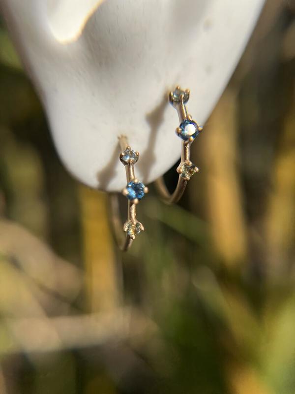 Valley Rose Orions Belt Hoops in Teal, Blue and Green Sapphire - 14K ...