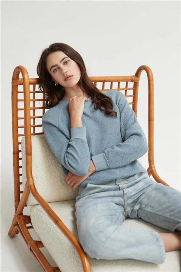 Asher Camille Boucle Crewneck - Ocean | Garmentory