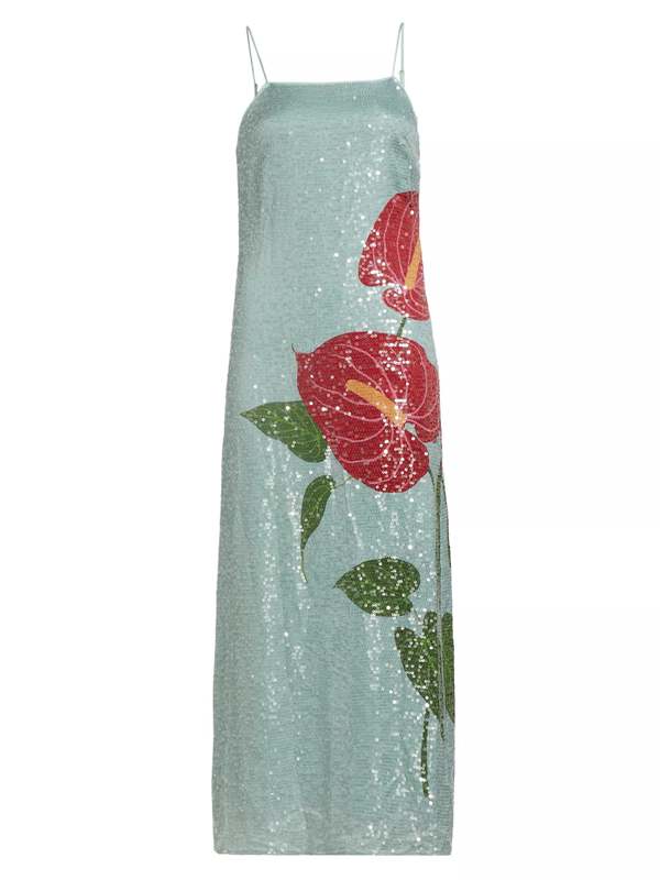 Farm Rio Slip Maxi Dress - Anthurium Flowers Blue | Garmentory