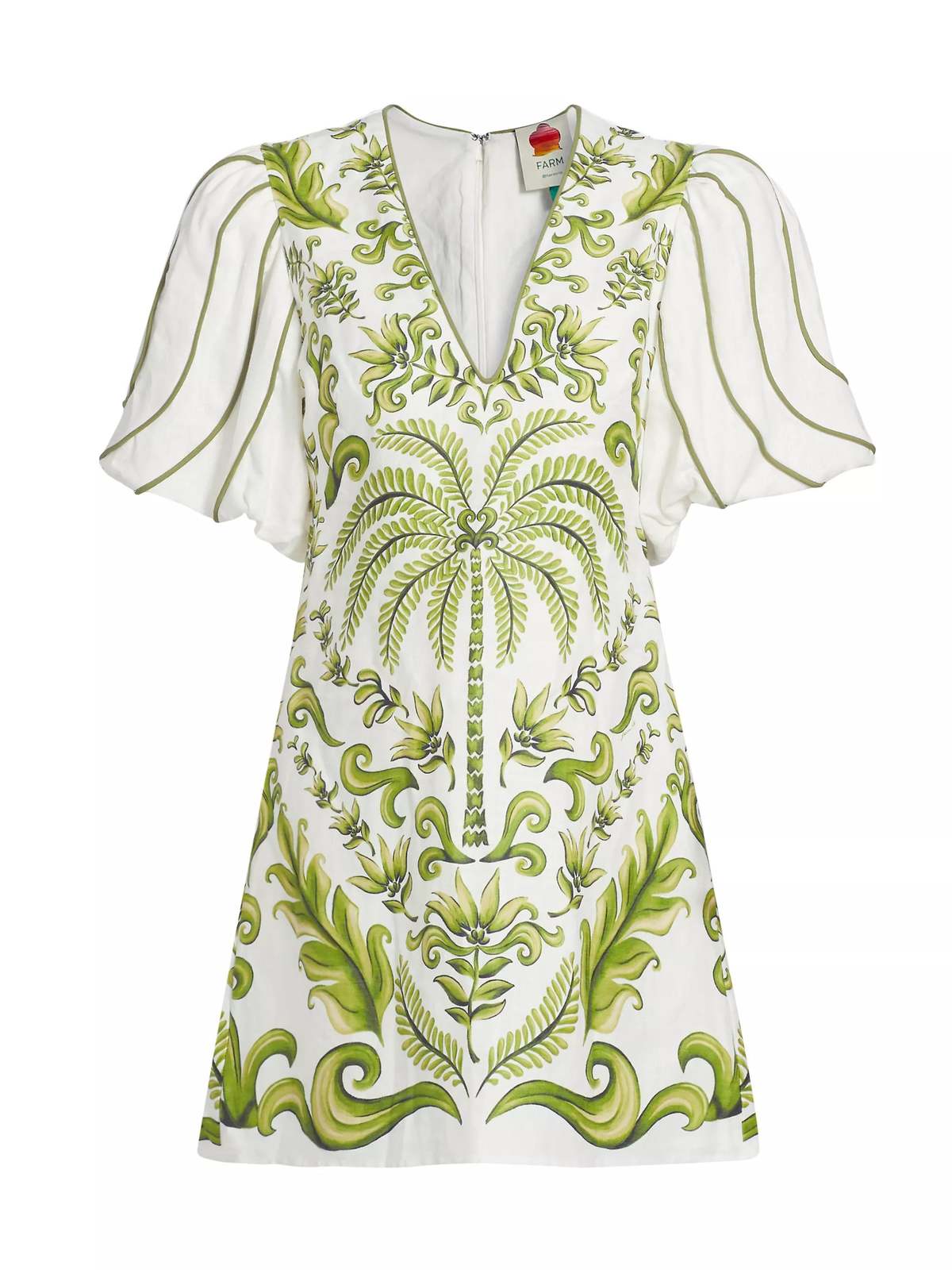 Farm Rio V-Neck Short Sleeve Mini Dress - Milani/Off White | Garmentory