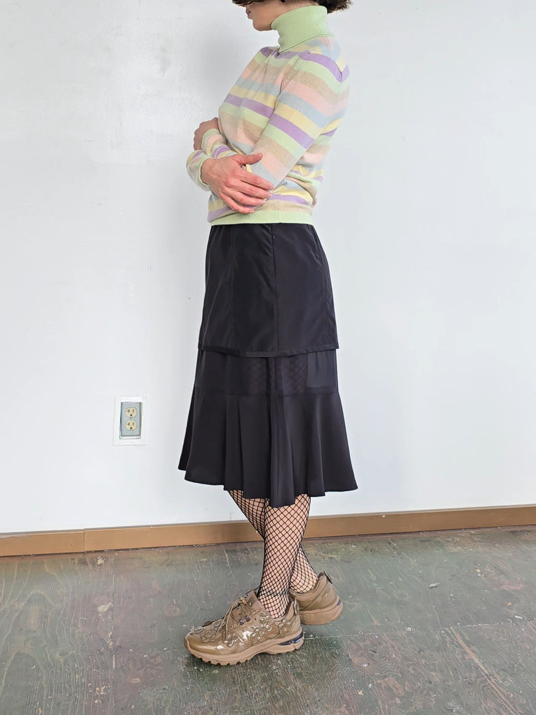 Vintage Flared Silk Layered Skirt - Black | Garmentory