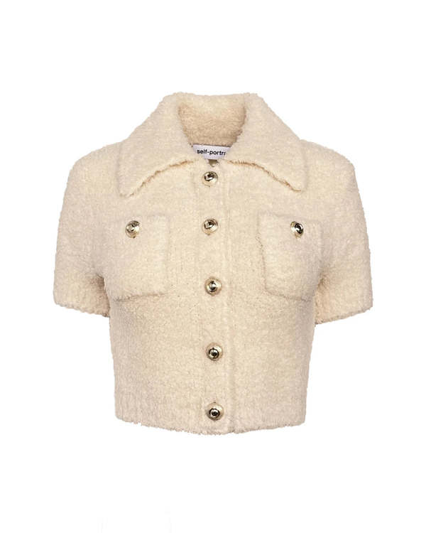 Self-Portrait Cream Fluffy Knit Top - Cream | Garmentory