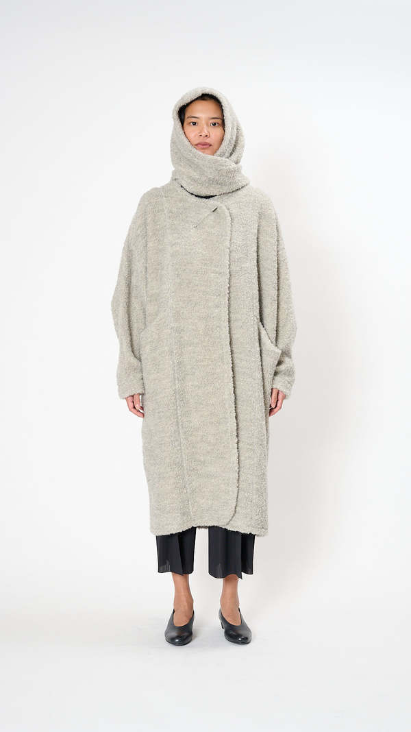 Issey Miyake Raw Wool Loop Yarn Coat - Light Gray | Garmentory