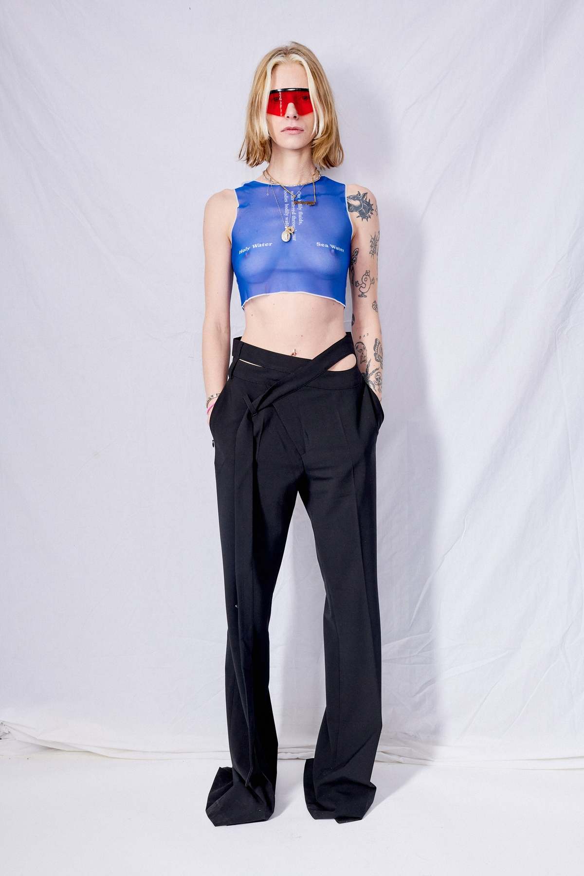 DI PETSA Wet Script Crop Top - Blue | Garmentory