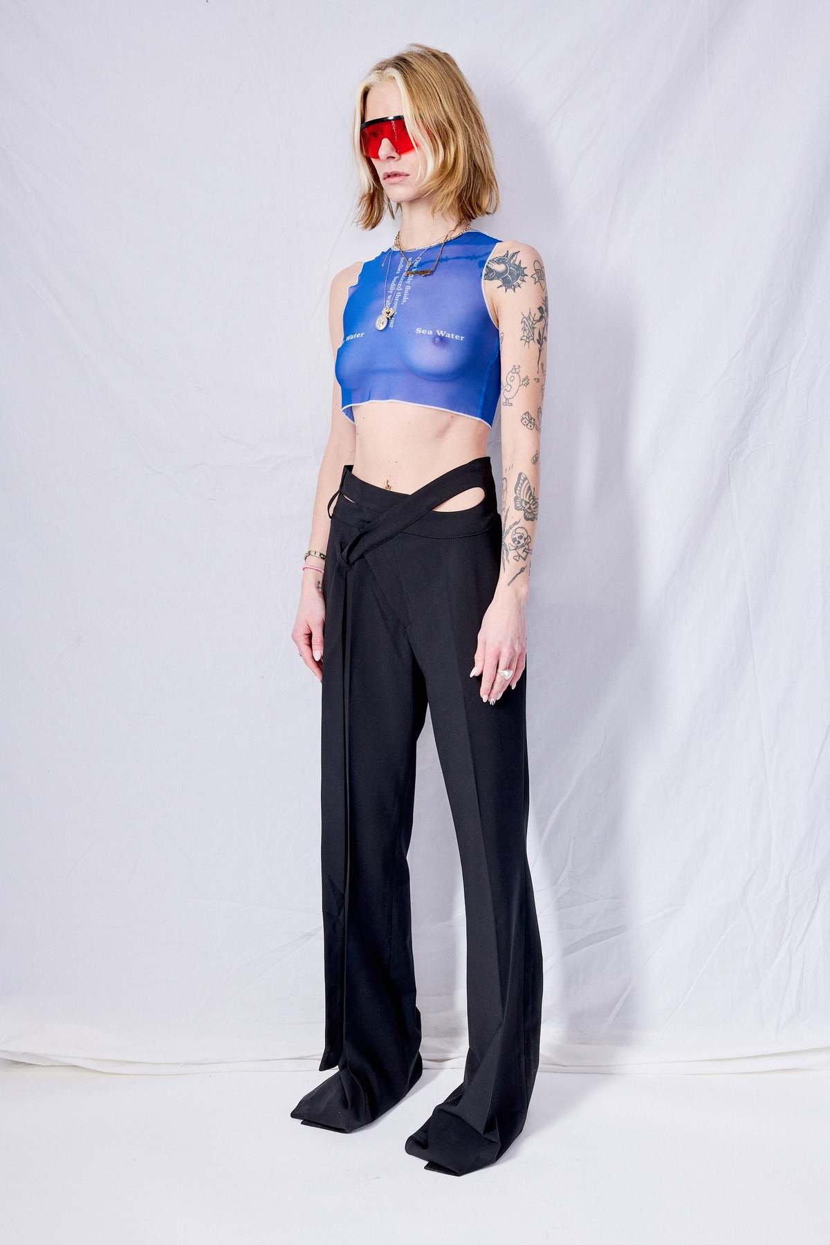DI PETSA Wet Script Crop Top - Blue | Garmentory