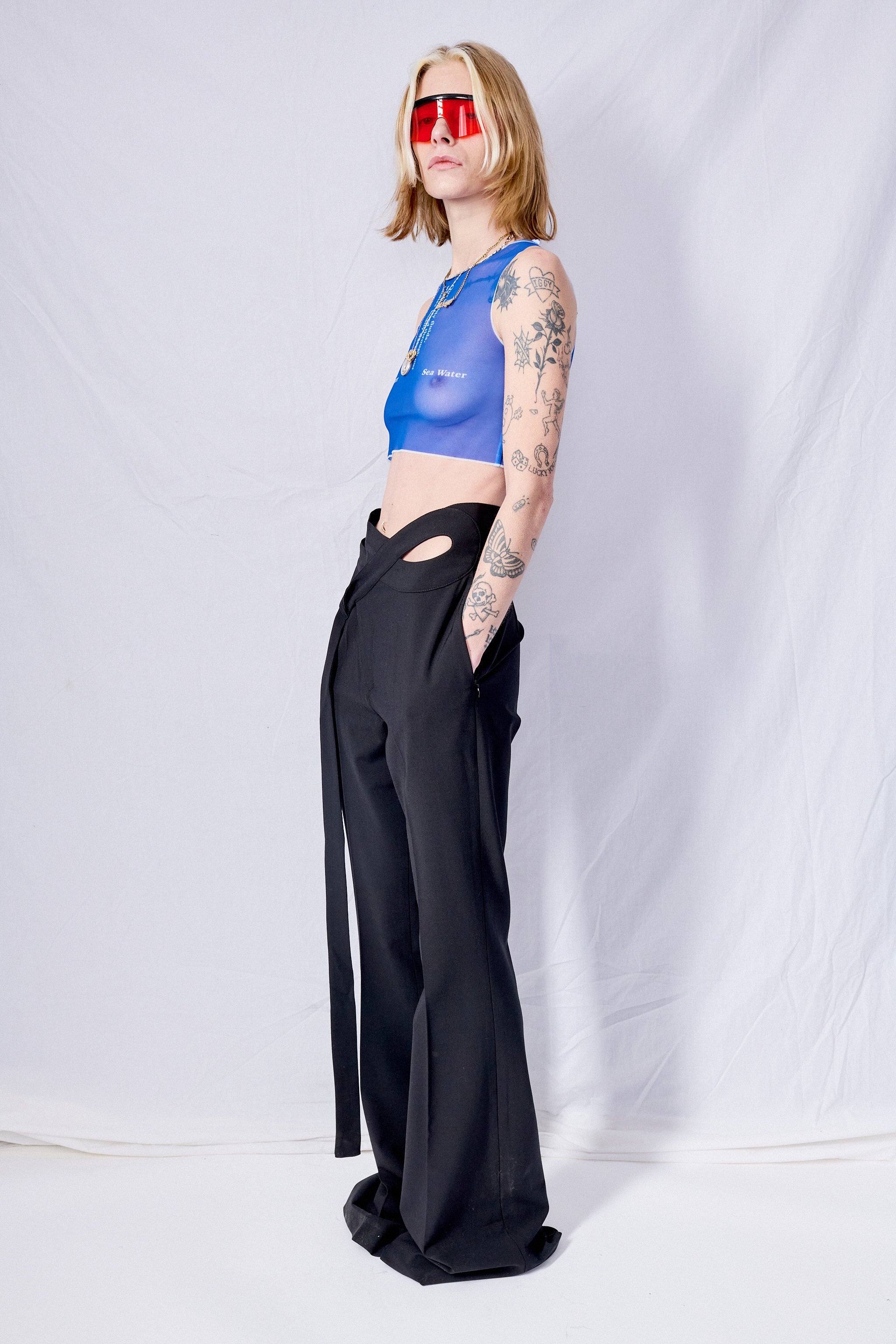 DI PETSA Wet Script Crop Top - Blue | Garmentory