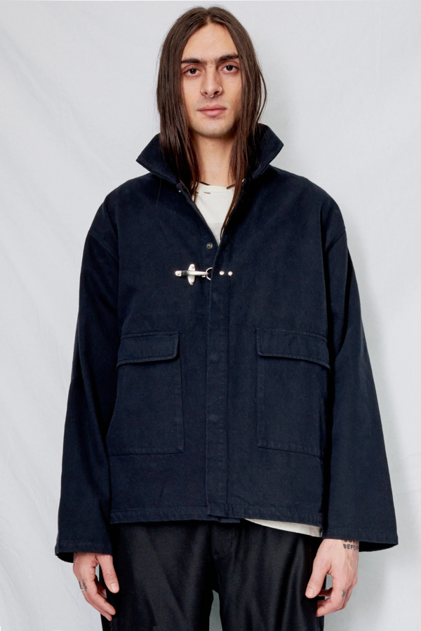 Vintage Black Denim Fireman Utility Jacket - Black | Garmentory