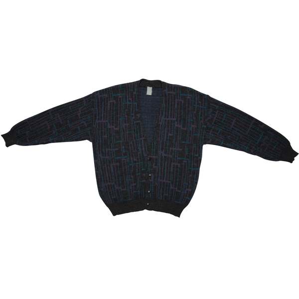 RAVTUOTE 80s New Wave Intarsia Worsted Spun Yarn Cardigan - Purple ...