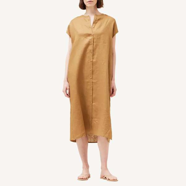 Grade & Gather Boxy Linen Dress - Brown Olive | Garmentory