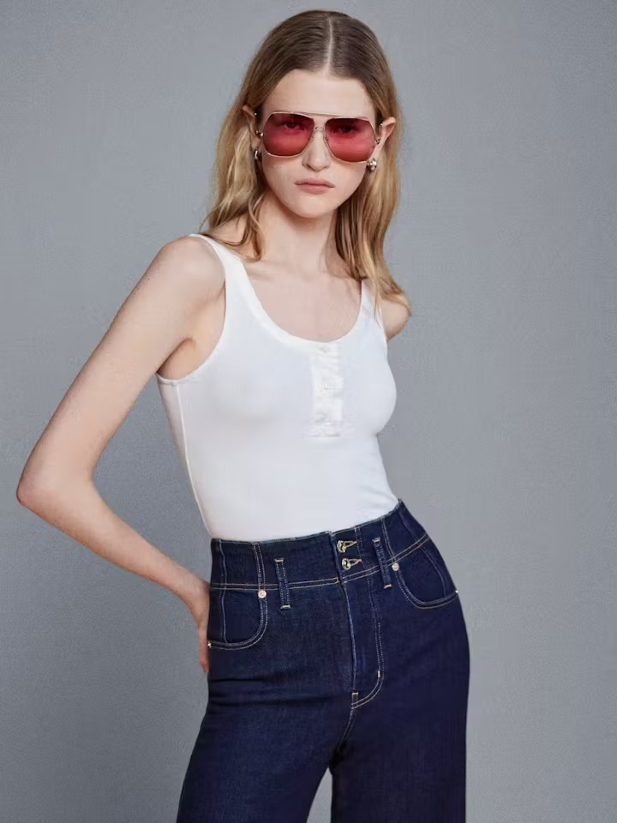 FRAME Denim Satin Trim Tank - Alabaster | Garmentory