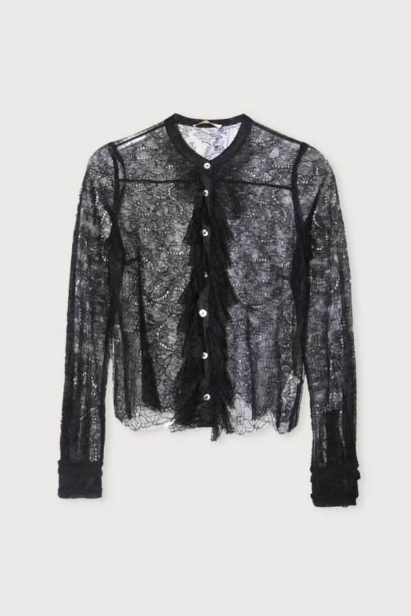 Ulla Johnson Cecile Chantaley Lace L/S Ruffle Front - Noir | Garmentory